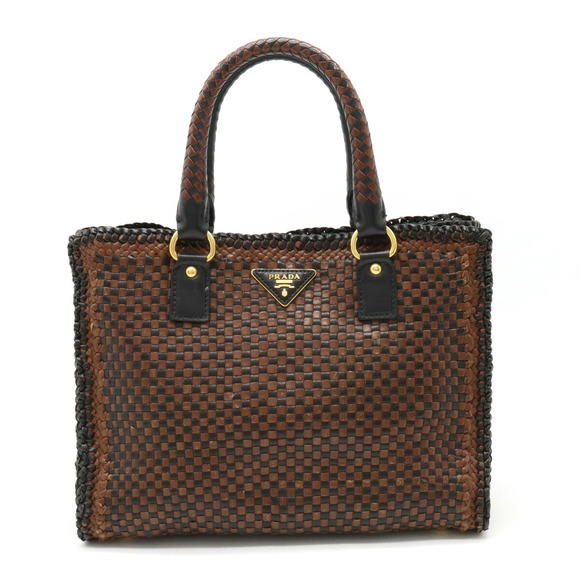 Prada | Bags | Prada Madras Braided Tote Bag Black Brown | Poshmark